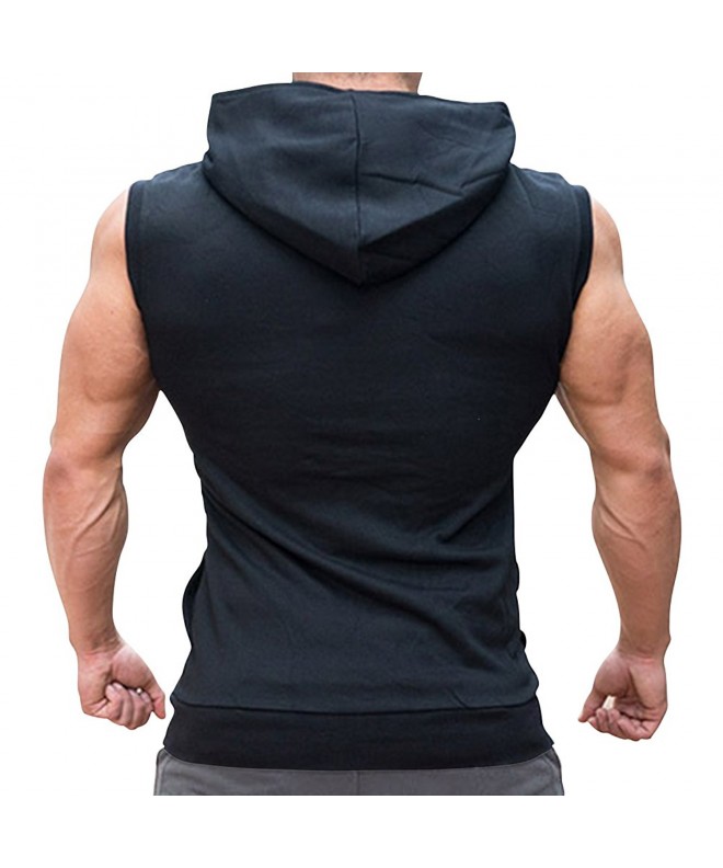 Mens Workout Gym Sleeveless Hoodie Bodybuilding Muscle Vest Black